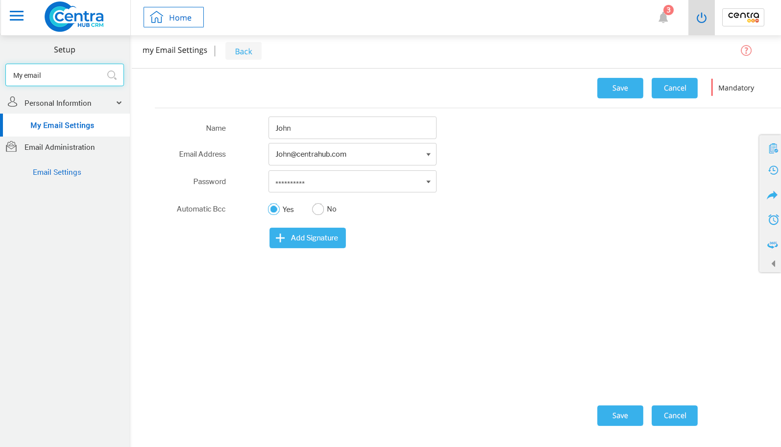 Automatic BCC | Help Guide | Knowledge Base | CentraHub CRM